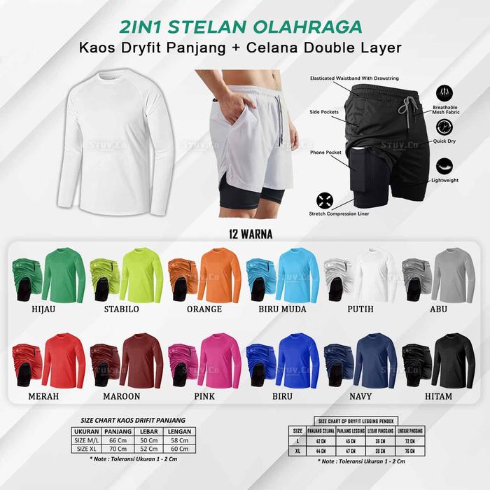 Jual PAKET 2IN1 STELAN KAOS LENGAN PANJANG DRYFIT & CELANA PENDEK ...
