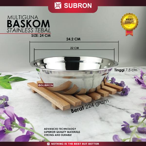 Promo SUBRON Baskom stainless 20 cm 22 cm 24 cm tebal multifungsi ...