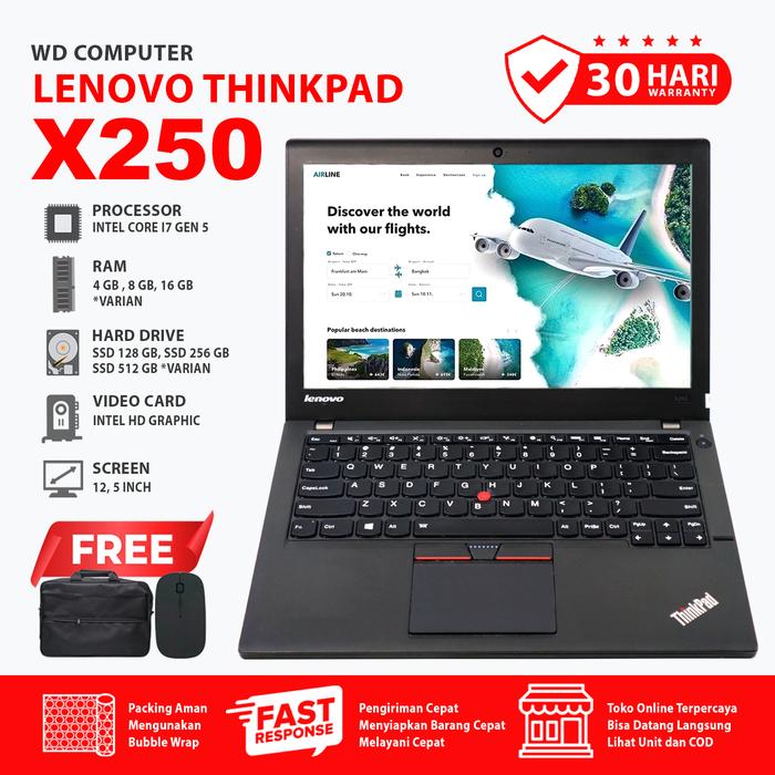 Promo Lenovo Thinkpad X250 Spesifikasi Intel Core i7 Gen 5 RAM 8GB SSD ...