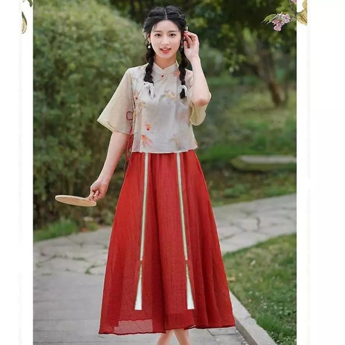 Jual Baju Atasan Dan Bawahan Setelan Set Rok Midi Wanita Traditional ...