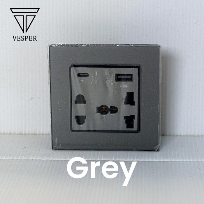 Jual stop kontak premium socket 2in1 USB type C / colokan listrik ...