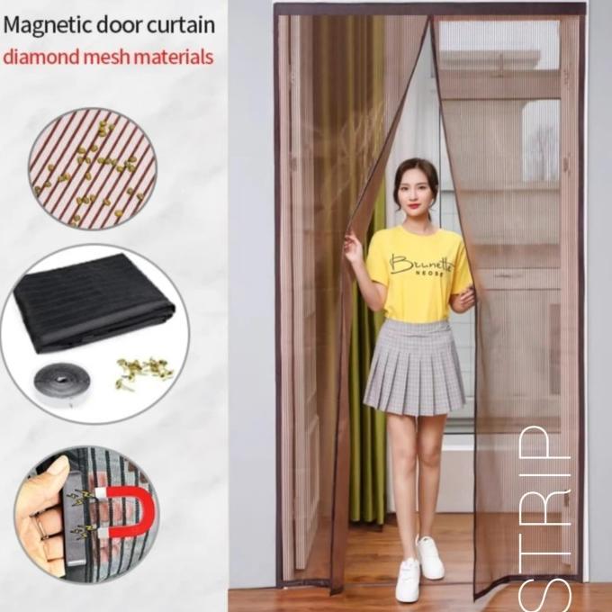 Jual Tirai Pintu Magnet Anti Nyamuk Jaring Tebal Lebar 1 Meter - coklat ...