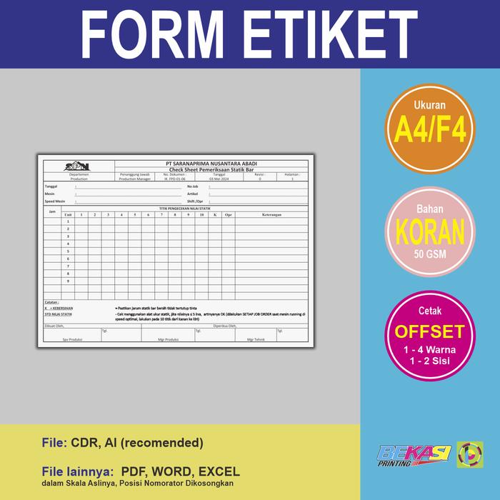 Jual Cetak Offset Form / Label / Etiket / Formulir Kertas Buram / Koran ...