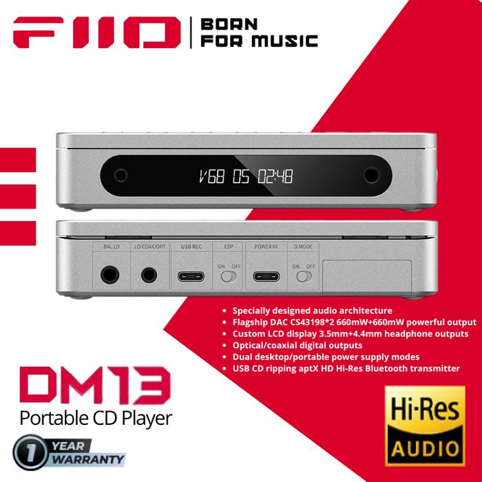Promo FiiO DM13 / DM-13 / DM 13 BT Discman Portable Stereo CD Player - Silver Cicil 0% 3x ...