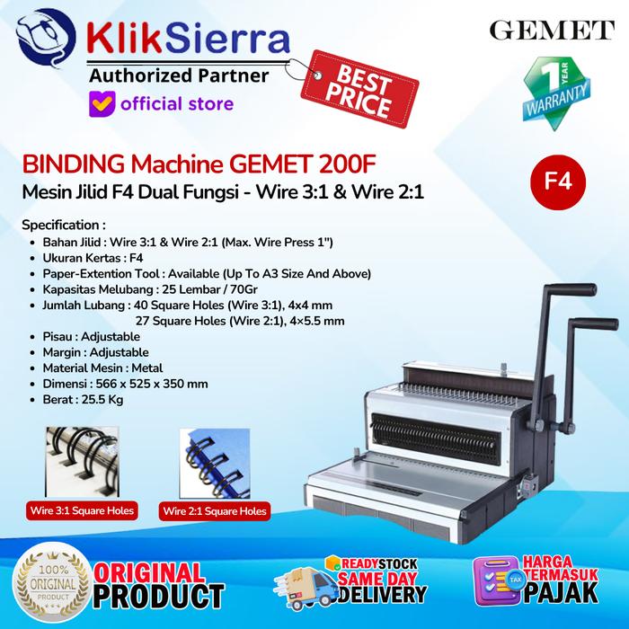Jual Mesin Jilid GEMET 200F Lubang KOtak & 200FO Lubang Bulat Binding ...