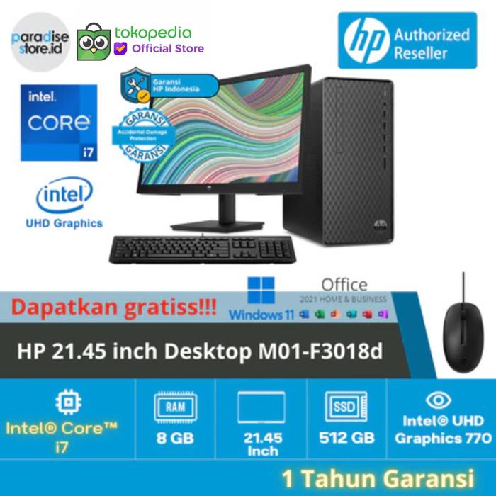 Promo HP PC Desktop M01-F3018d / Core i7 Gen13 / Ram 8GB / 512GB SSD / Win11 + OHS / Monitor 21. ...