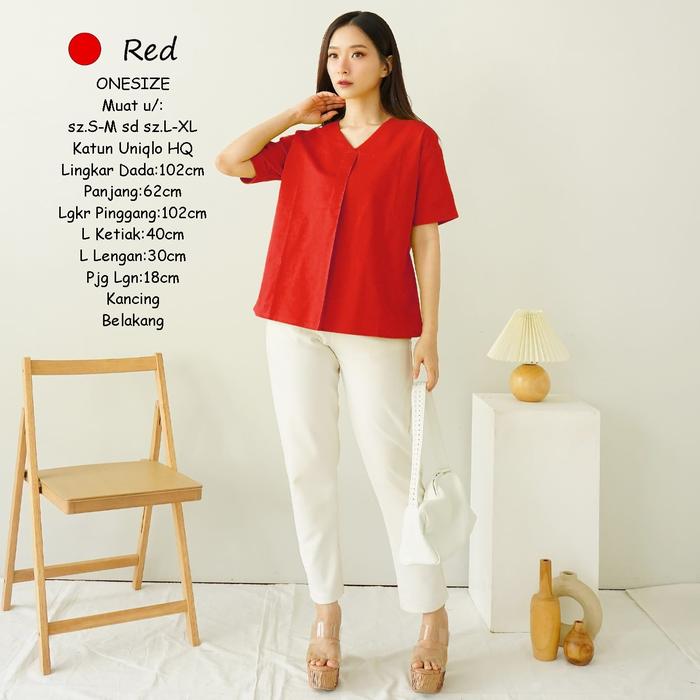 Promo Atasan Merah Maroon Blus Polos Wanita Leher V Katun Baju Lengan ...
