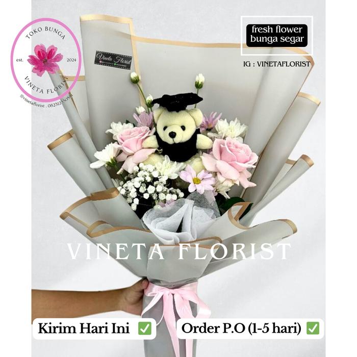 Jual BUKET BUNGA GRADUATION BONEKA ROSE PINK & ASTER SEGAR - VINETA ...