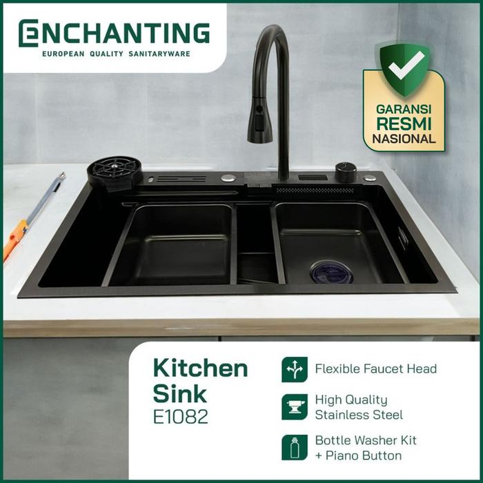 Promo ENCHANTING Smart Kitchen Sink Stainless Steel SS 304 1 Bowl Black ...