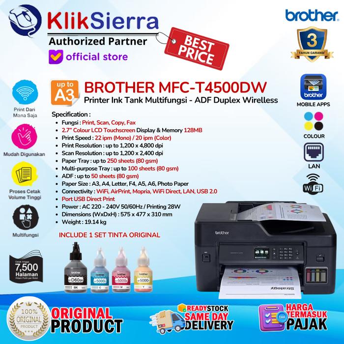 Jual Printer A3 InkTank Wireless BROTHER MFC-T4500DW | T4500 Duplex ...