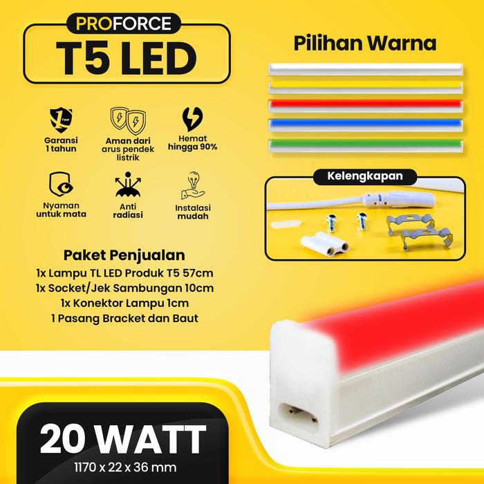 Promo Lampu TL LED Proforce T5 20 Watt Panjang 120 CM Warna Warni ...