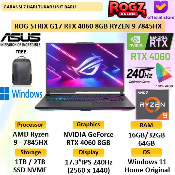 Promo Asus ROG STRIX G17 Ryzen 9 7845HX RTX 4060 64GB 2TB SSD W 11 17.3 ...