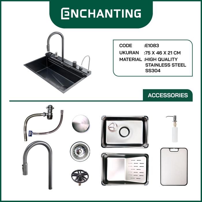 Promo ENCHANTING Smart Kitchen Sink Stainless Steel SS 304 1 Bowl Black ...