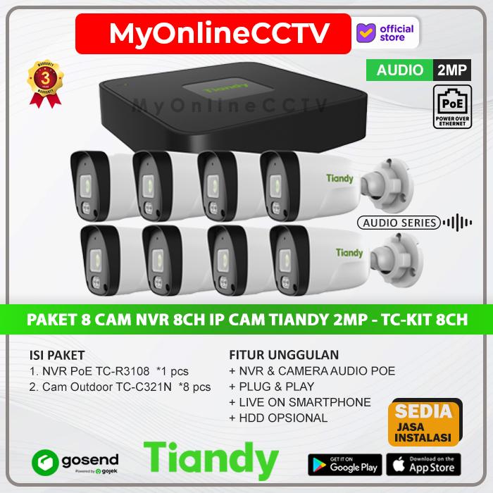 Promo Tiandy TC-KIT 8CH AK 2MP IP Camera POE Paket 8 Kamera CCTV Outdoor Audio Praktis - Bundle ...