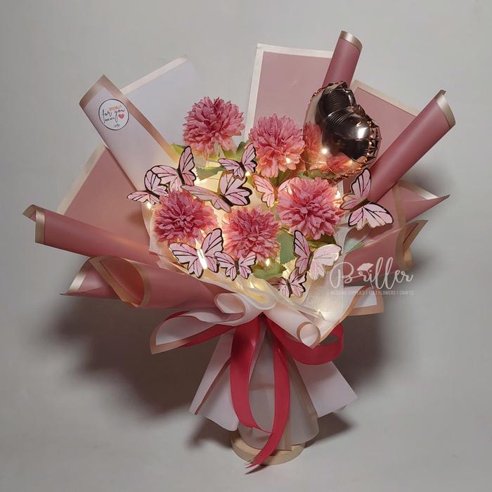 Jual Buket Bunga Kupu Kupu | Butterfly Bouquet + Lampu - Poms - Merah ...