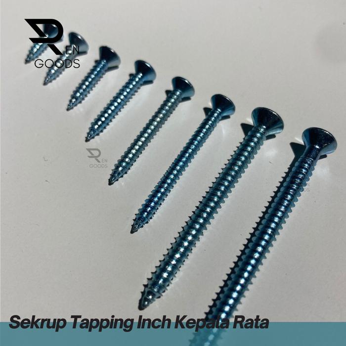 Jual Sekrup Tapping Inch Kepala Rata F+AB Skrup Putih Kepala Rata Moon ...