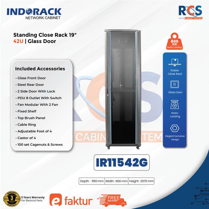 Jual INDORACK IR11542G - Standing Close Rack 42U Glass Door - Jakarta ...