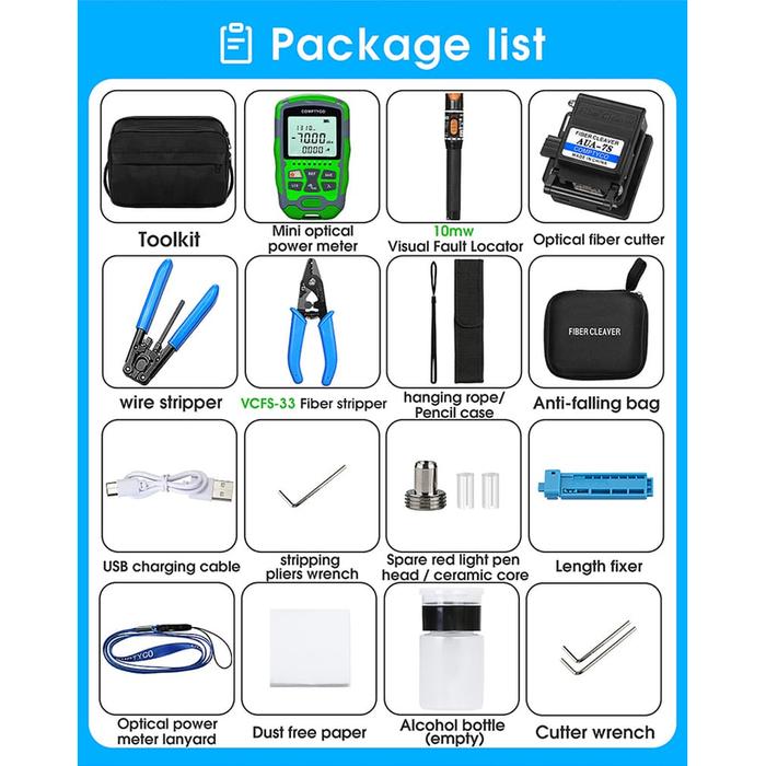 Jual FTTH Tool Kit Set PREMIUM Lengkap OPM VFL Cleaver FO Fiber Optik ...