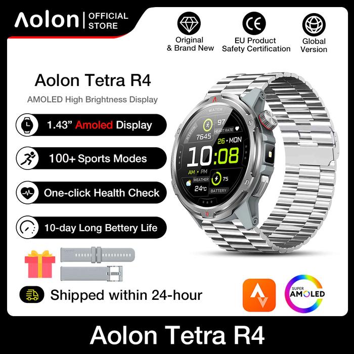 Promo 【COD】Aolon Tetra R4 Smartwatch Amoled AOD Cover Lock Compass ...