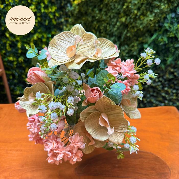 Jual Bunga kulit jagung/innovative art/Rangkaian rustic - type 6, vas ...