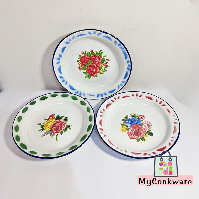 Jual Piring Enamel motif bunga/Kaleng Seng/Jadul/Vintage Kuno 20cm22cm ...