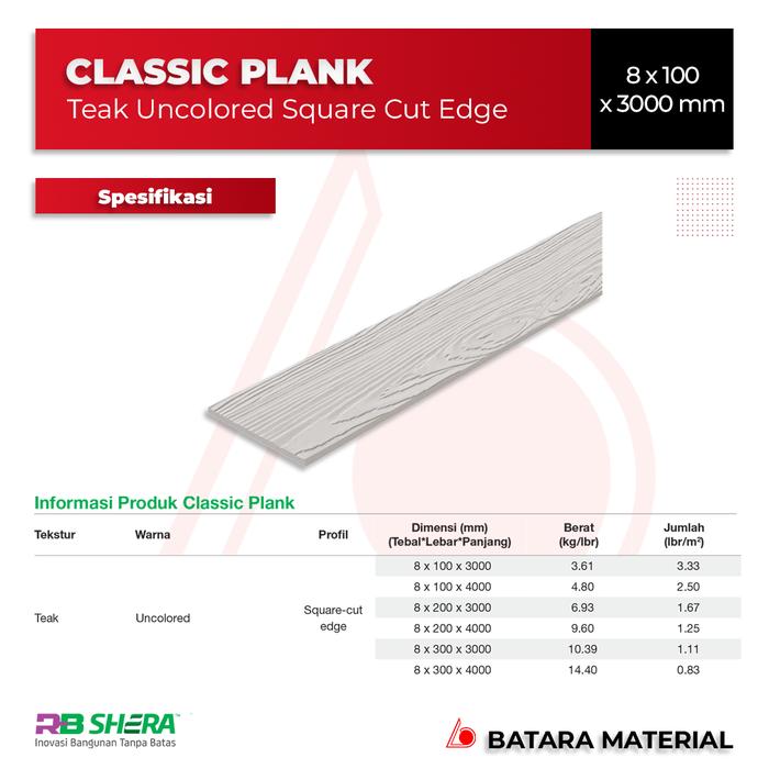 Jual RB Shera Classic Plank Teak Uncolored Square Cut Edge ...