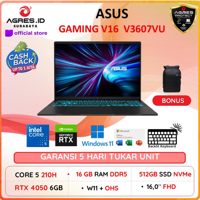 Promo Asus GAMING V16 V3607VU CORE 5 210H 16gb 512gb W11+OHS+O365 16.0 ...