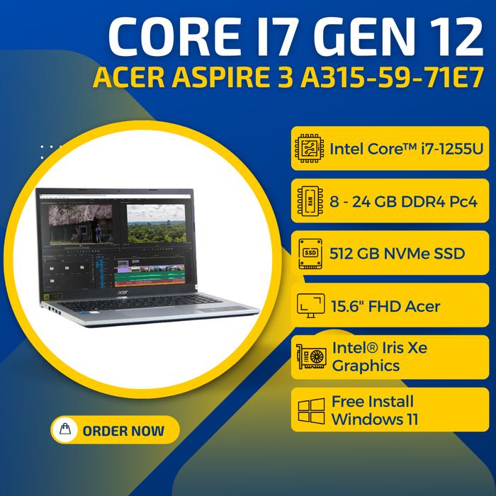 Jual Laptop Core I7 Gen 12 - Acer Aspire 3 A315-59-71E7 / Core I7-1255U ...