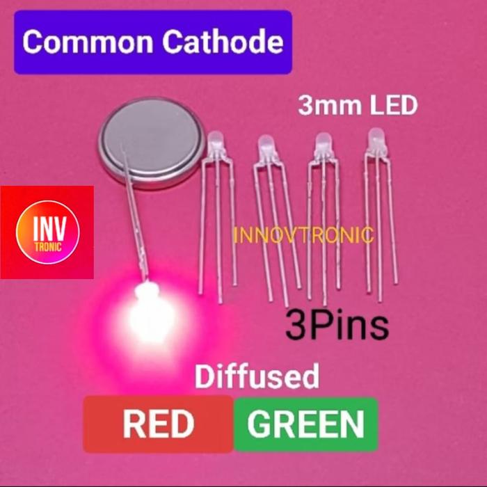 Jual 3mm 3pin LED Bicolor Red Green Common Cathode 2 Warna - Doff ...
