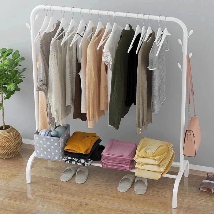 Jual Big Stand Hanger Gawang Baju Portable Rak Gantung Baju Besi PUTIH ...