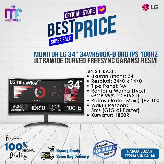 Jual Monitor LG 34" 34WR50QK-B QHD IPS 100Hz Ultrawide Curved FreeSync ...