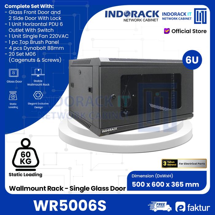 Promo Wallmount Rack INDORACK Single Door Rack Server 6U Depth 500mm ...