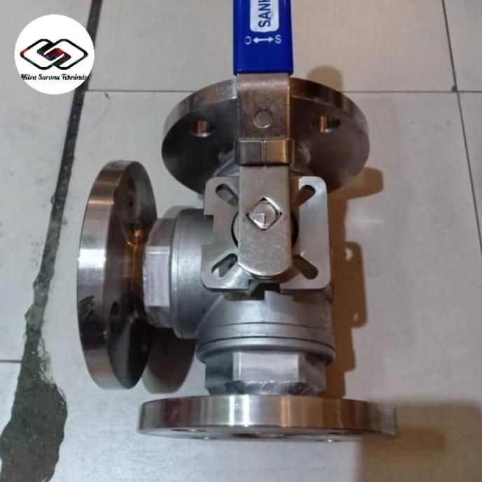 Jual Ball Valve Three 3 Way Stainless 316 Flange JIS 10K 2 " inchi DN ...