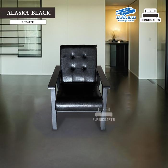 Promo ALASKA / SOFA KANTOR / SOFA SANTAI BESI MINIMALIS - 1s black ...