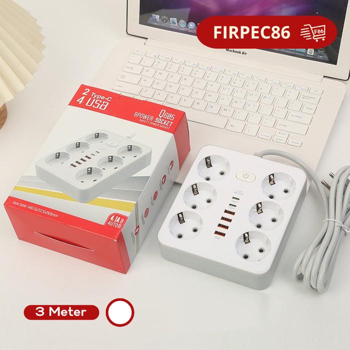 Jual Power Soket Smart Switch Elektrik 4 USB 6 Colokan Type C Ukuran 3 ...
