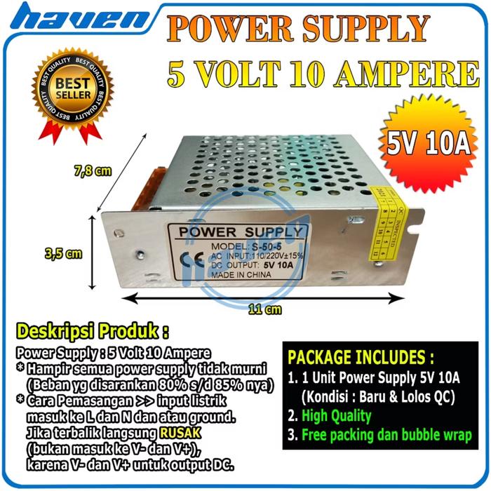 Jual PSU 5V 10A POWER SUPPLY PLN 110-220vac switching adapter P10 LED ...