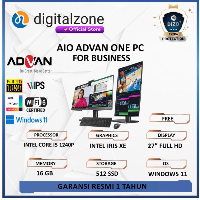 Promo Advan Force One Max AIO All-in-One PC Desktop 27 inch I5 1240P 16GB 512SSD Free Keyboard ...