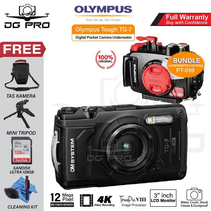 Jual Olympus OM System Tough TG-7 Underwater Digital Camera TG7 Original - BLACK + PT 059, PAKET ...