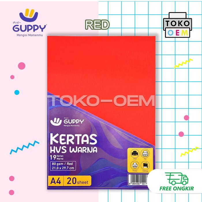 Jual GUPPY KERTAS HVS WARNA WARNI A4 80 GRAM 75 GSM COLOR PAPER (20 ...