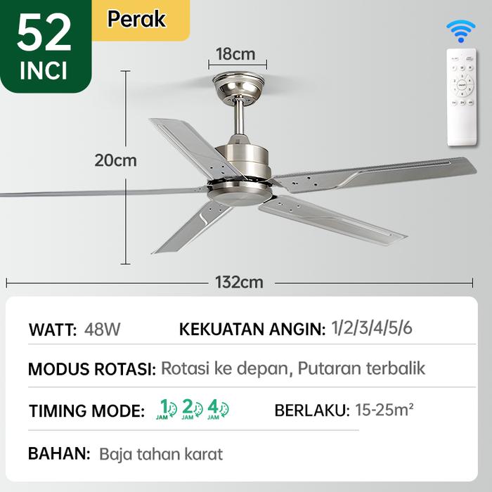 Jual COD Kipas Angin Plafon Nordik 52inci Besi Daun Dengan Remote ...