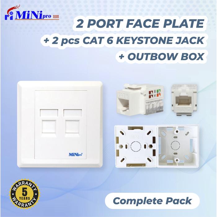 Jual Minipro Wall Face Plate + Cat6 Modular + Outbow Box Complete Set ...