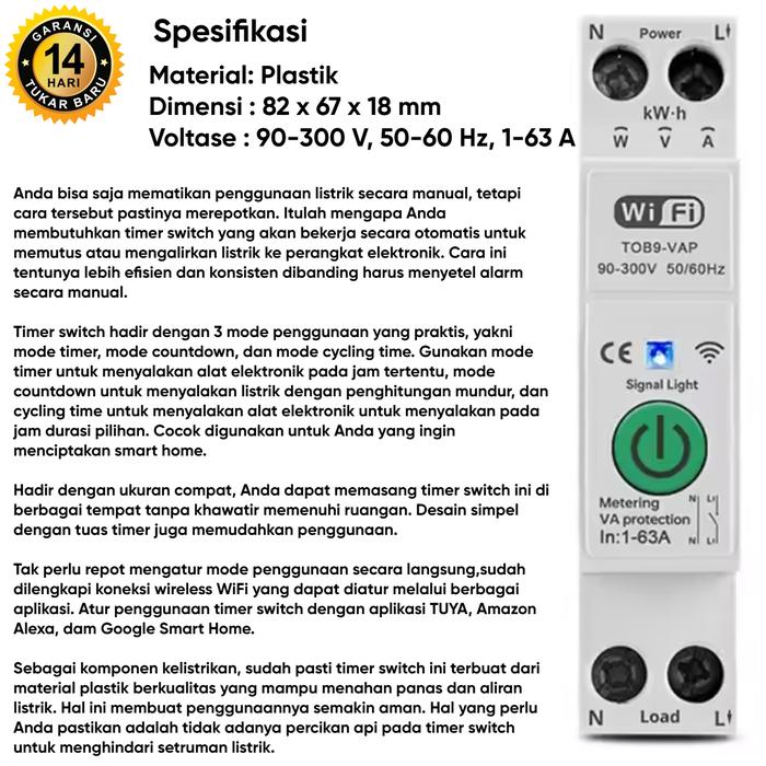 Promo MCB 1 Phase Listrik Otomatis 3 Mode Smart WiFi kWh Meter Timer ...