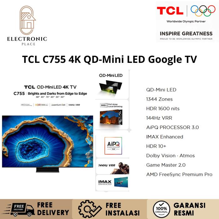 Jual TCL 65C755 QD-Mini LED 4K UHD Smart Google TV w/144hHz VRR 65 Inch ...