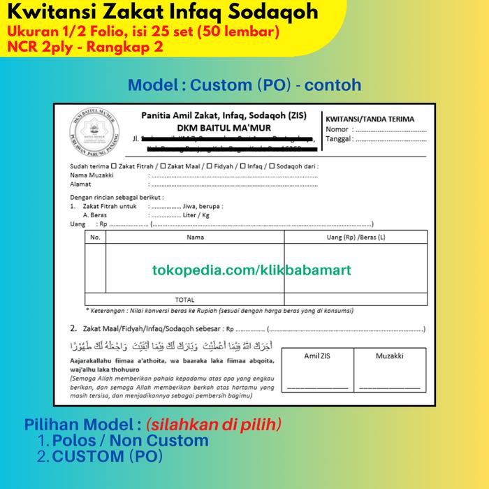 Jual KWITANSI ZAKAT FITRAH INFAQ SODAQOH 1/2 FOLIO RANGKAP 2 PUTIH ...