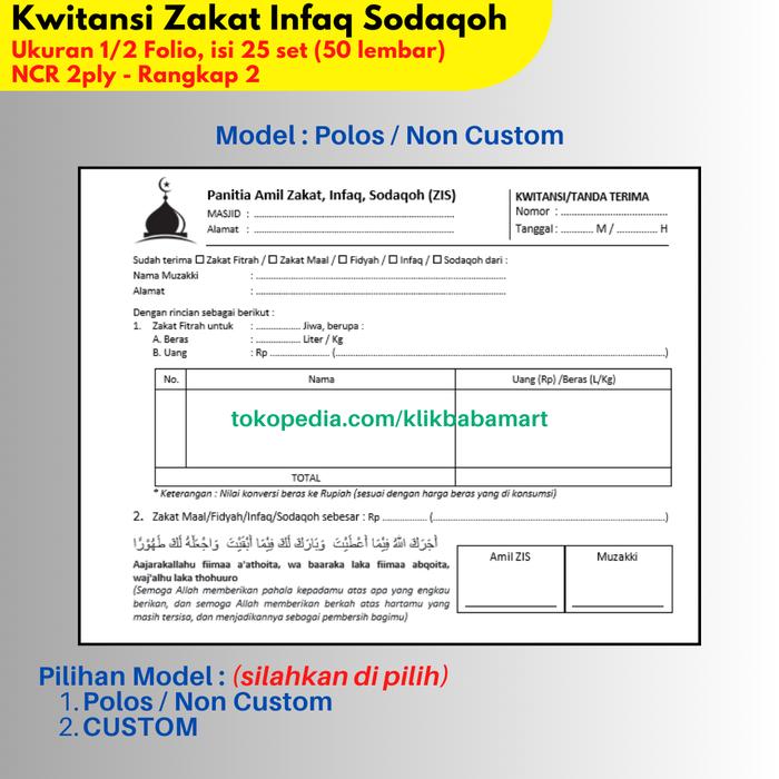 Jual KWITANSI ZAKAT FITRAH INFAQ SODAQOH 1/2 FOLIO RANGKAP 2 PUTIH ...