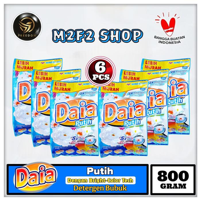 Jual Daia Putih Deterjen Bubuk Sabun Cuci Baju Pouch - 800 gr (Harga 6 ...
