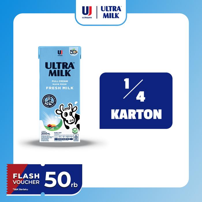 Jual Ultra Milk Susu UHT Full Cream 200ml 1 karton (24 pcs) - 1/4 ctn (6pcs) - Jakarta Barat ...