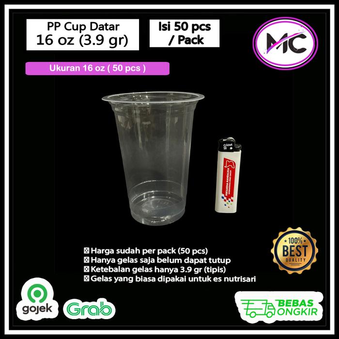 Jual Gelas Plastik Bening Datar ukuran 10 12 14 16 Oz Isi 50 pcs Gelas ...