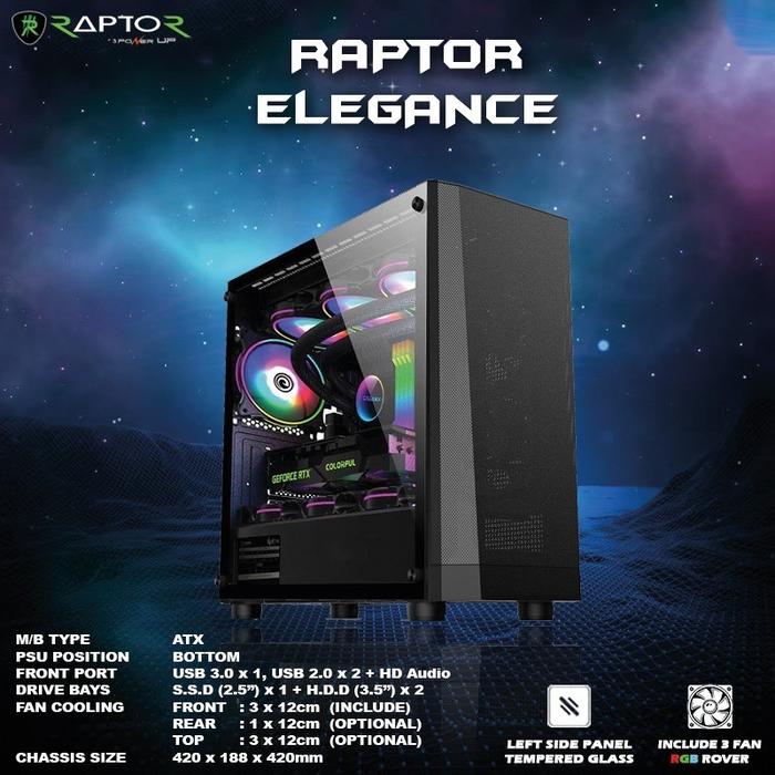 Promo THREE POWER UP CASING RAPTOR ELEGANCE ATX mATX - Hitam Cicil 0% ...