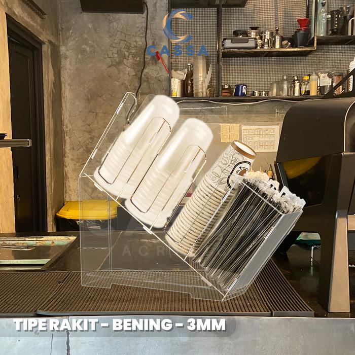 Jual Rak Cup Holder Dispenser Paper Cup Organizer 3+1 Straw - Bening ...